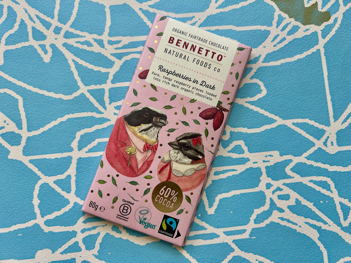 Bennetto Raspberries, 70% Dark Chocolate (80g) — Food Garden